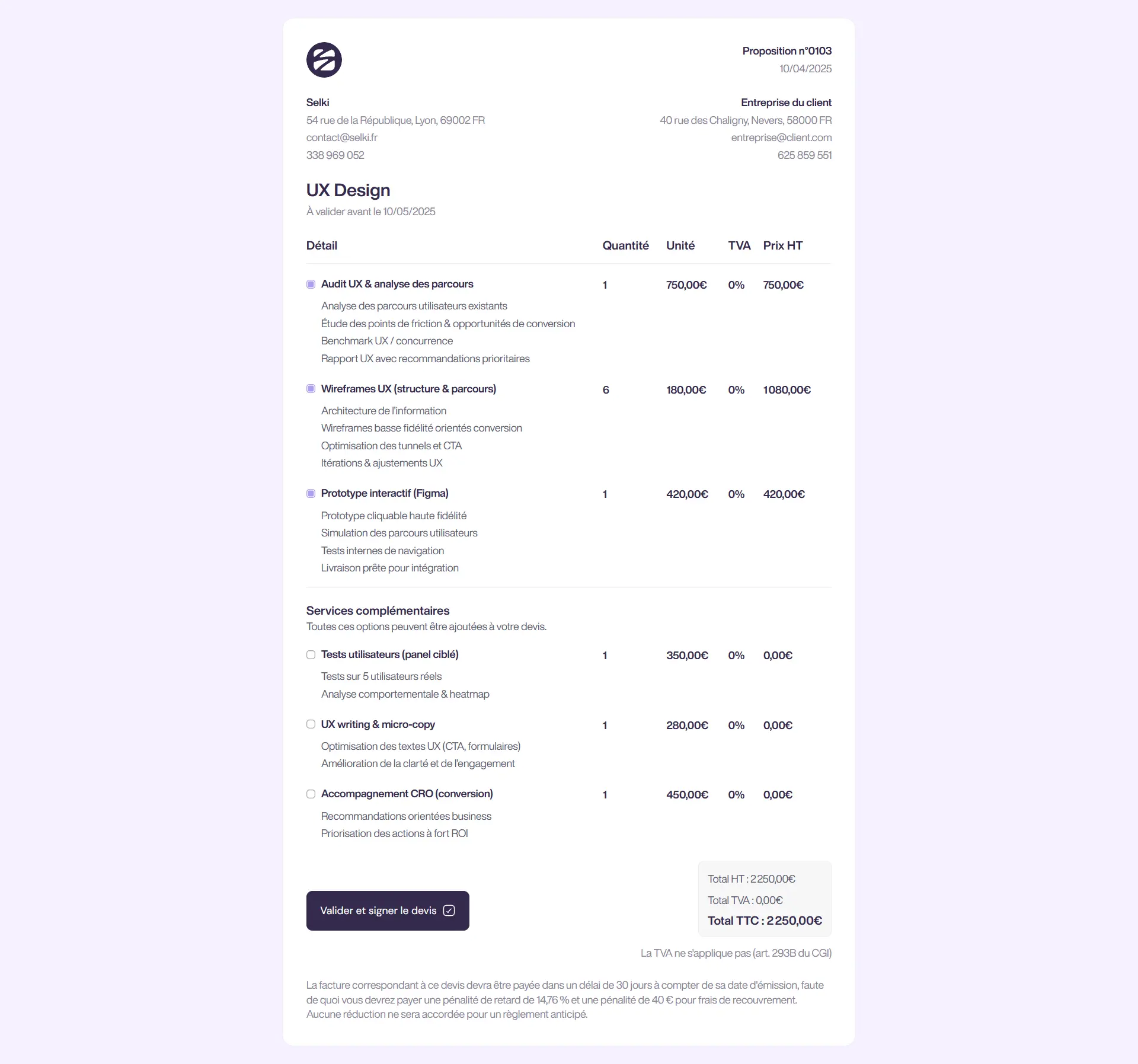 Exemple de devis UX design [Gratuit 2026]